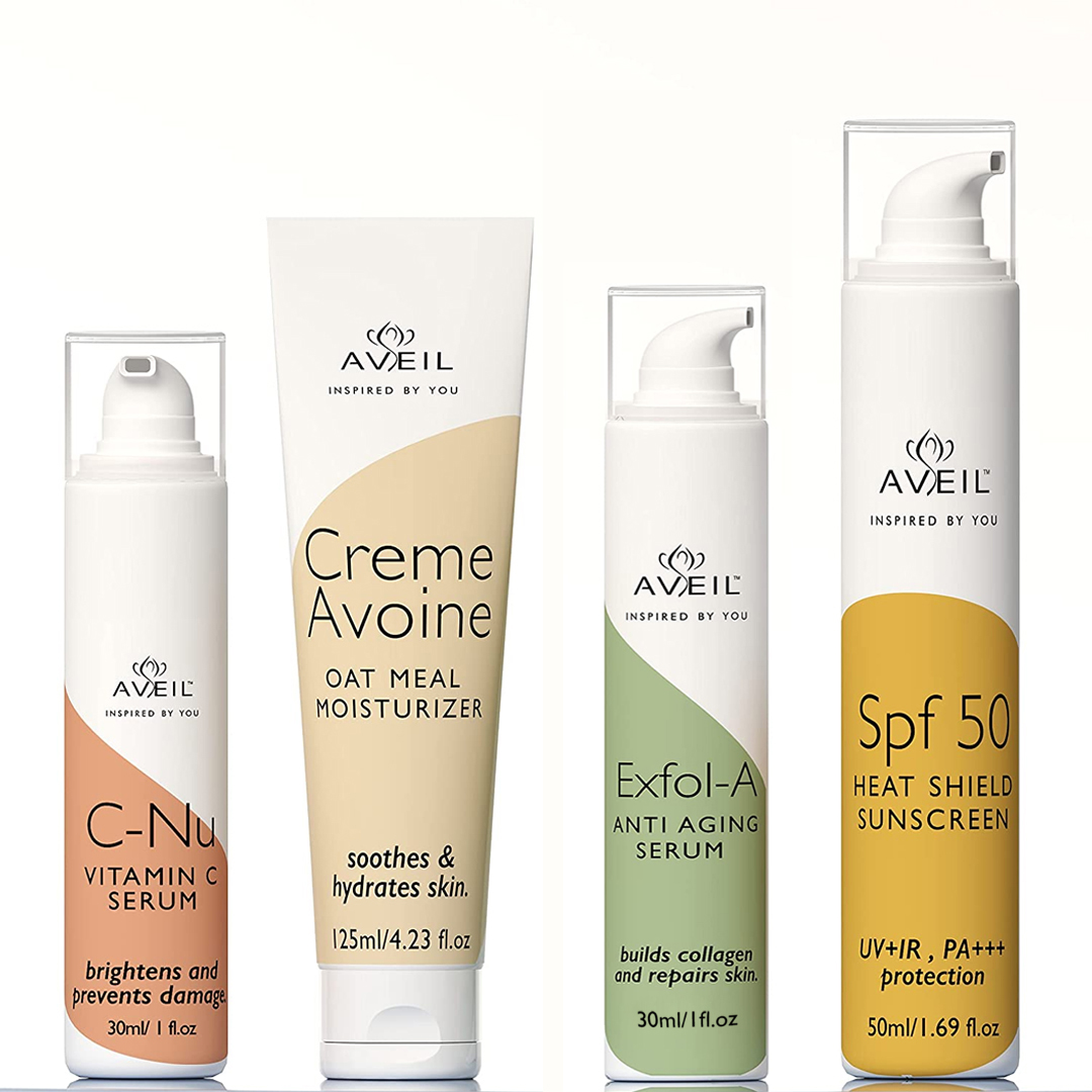 AVEIL C-NU, Creme Avoine, Exfol-A 30ml and SPF 50 Heat Shield - (Pack ...
